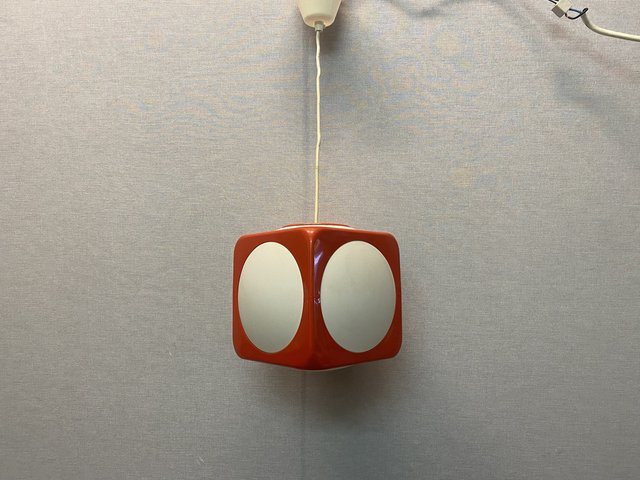 Space Age Dice Ceiling Lamp in Red attributed to Lars Schioler for ...