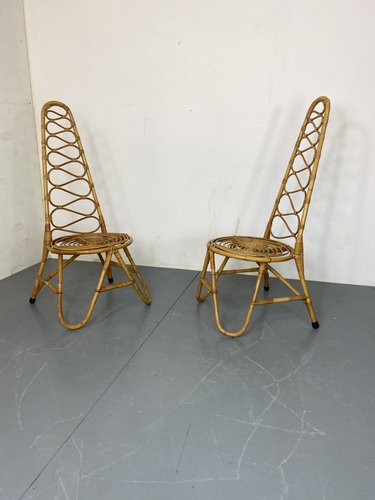 Vintage High Back Chairs In Rattan And Bamboo By Rohé Noordwolde 1950s