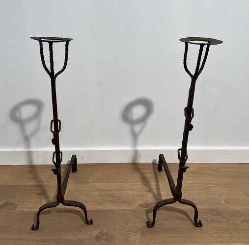Wrought Iron Candle Stands, 1700s, Set of 2 for sale at Pamono