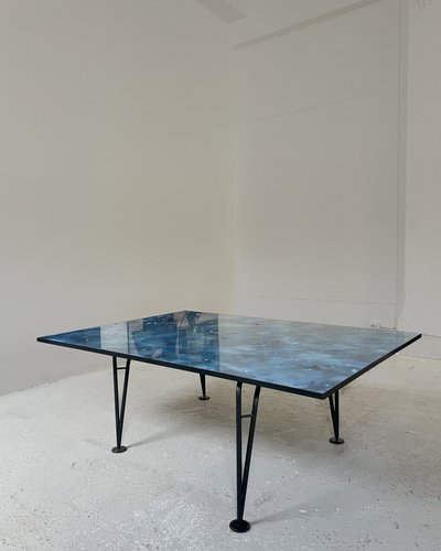 Asymmetrical Table with Metal Legs and Blue Resin Top by Giannoni ...