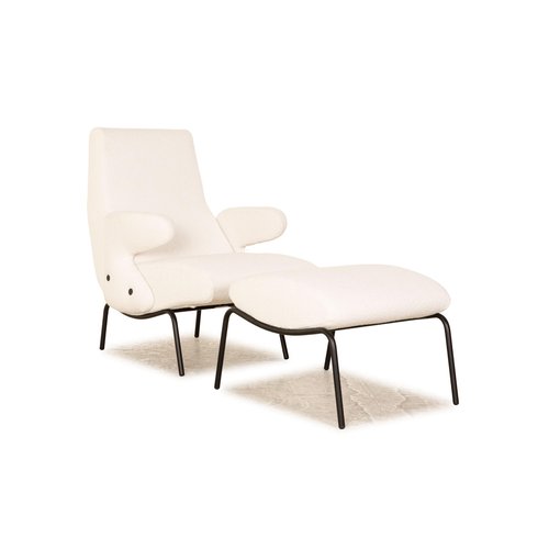 Set of White Fabric Arflex Armchair with Stool from Delfino for sale at ...
