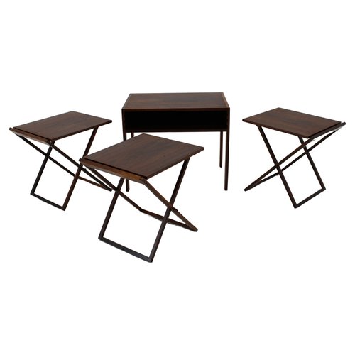 Meuble et Tables Pliantes en Palissandre par Illum Wikkelsø attribués à ...