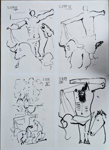 Pablo Picasso, 4 Sketches for Christ on the Cross and Horses with Bulls ...