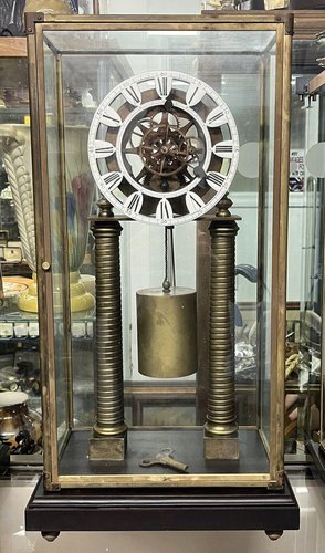 Large Skeleton Clock with Case and Key for sale at Pamono
