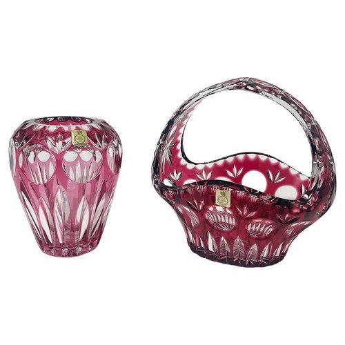 German Crystal Vase and Basket, 1960s, Set of 2 for sale at Pamono