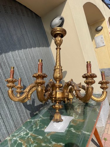 Grand Lustre en Bois à 8 Bras en vente sur Pamono