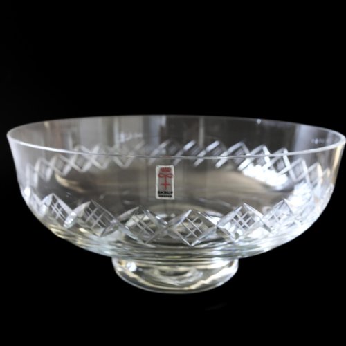 Large Vintage Crystal Bowl on Foot with X Debossed Pattern from Skruf ...