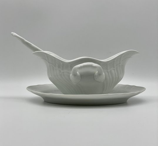 Vecchio Ginori Gravy Boat and Ladle in White Saxon Bordered Kaolin ...