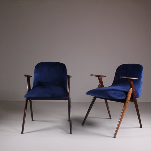 Set of Vintage Blue Velvet Chairs for sale at Pamono