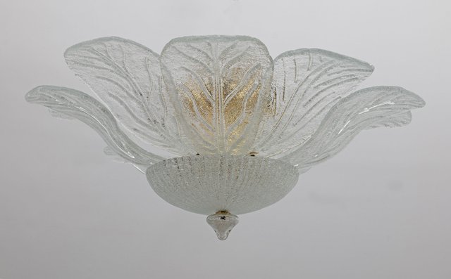 Mid-Century Deckenlampe aus Messing & Muranoglas von Barovier & Toso, 1970er bei Pamono kaufen