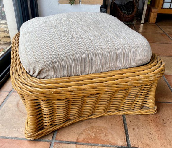 Square Pouf or Footrest in Rattan for sale at Pamono