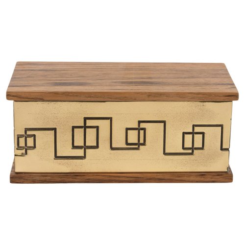 Rectangular Decorative Box in Brass and Wood, 1970s for sale at Pamono