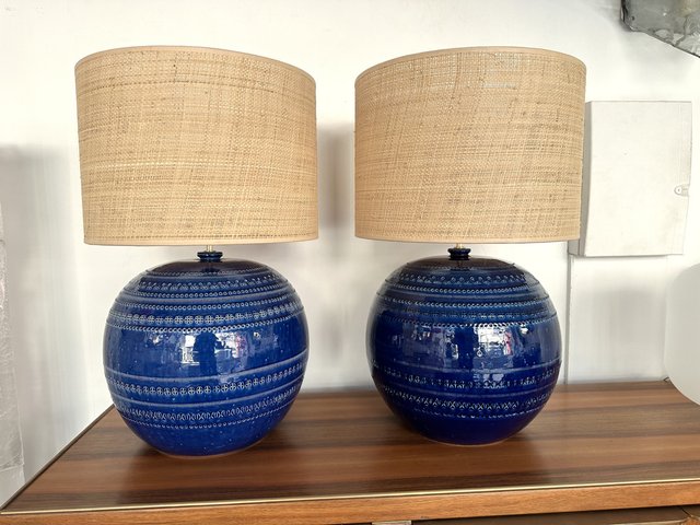 Mid-Century Italian Blue Ceramic Lamps by Bitossi for Rimini. 1990s ...
