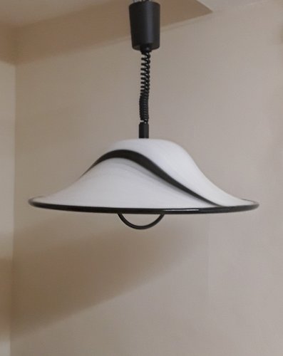Vintage German Height-Adjustable Ceiling Lamp in White and Black ...
