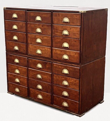 Edwardian Bank of Drawers with Brass Handles for sale at Pamono