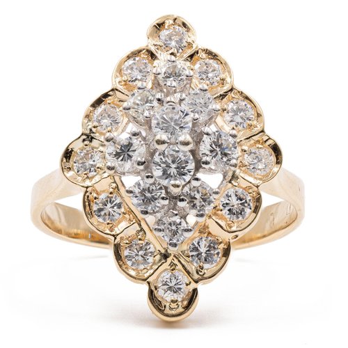 Vintage 14K Two Tone Gold Diamond Ring, 1970s for sale at Pamono