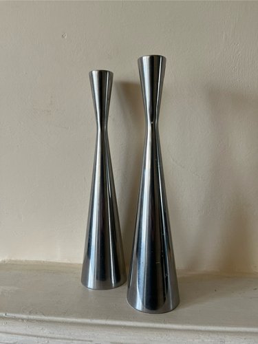 Swedish Postmodern Minimalist Steel Candlesticks, 1990s, Set of 2 for ...