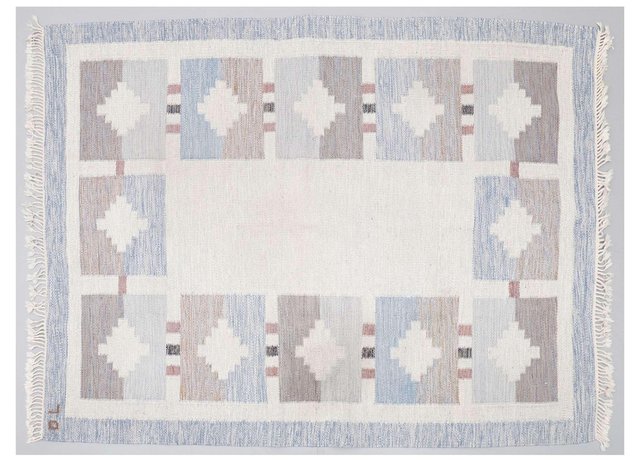 Large Swedish Geometric Pattern Rug, 1970s for sale at Pamono