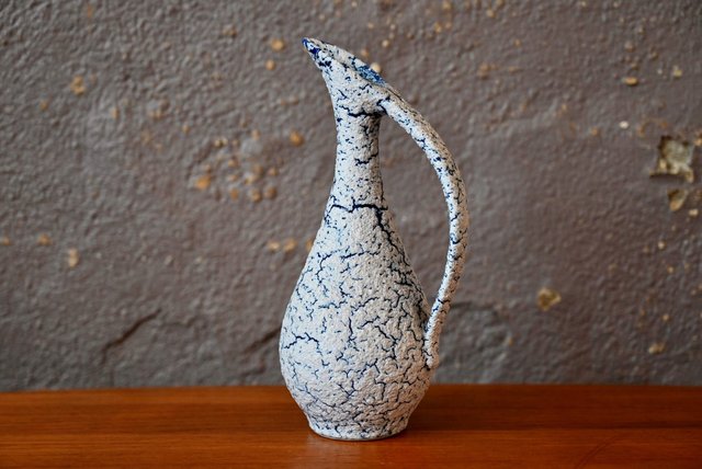 Pitcher Vase in Cracked Blue Ceramic, 1950s for sale at Pamono