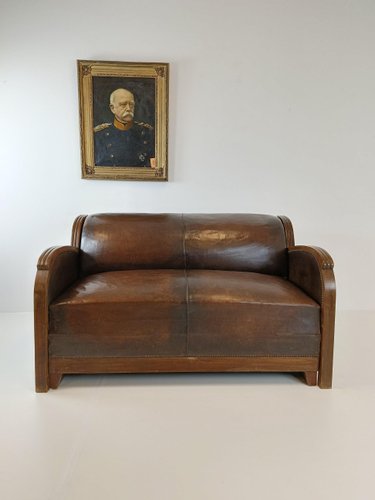 Art Deco Leather Sofa, 1920 for sale at Pamono