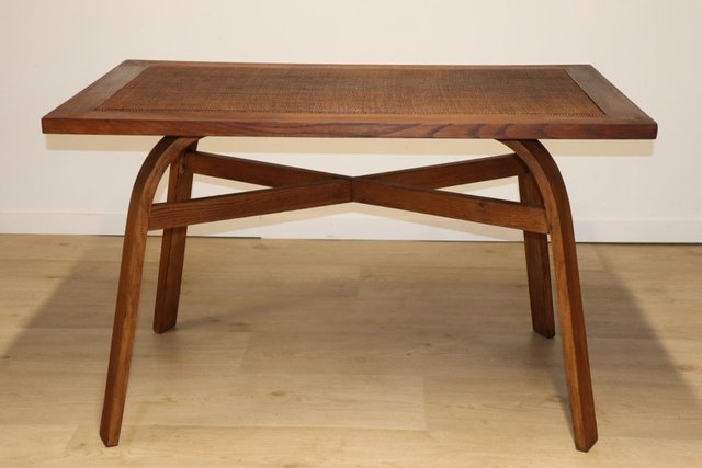 Vintage Esstisch aus Eiche & Geflochtenem Bast, 1950er bei Pamono kaufen