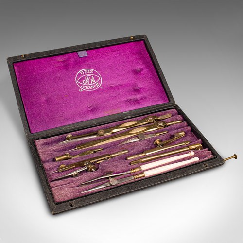 Vintage French Scholars Drawing Set Draughtsmans Tools in Brass, 1960s ...