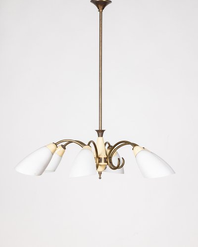 Vintage Italian Hanging Light in Glass and Brass, 1950s for sale at Pamono