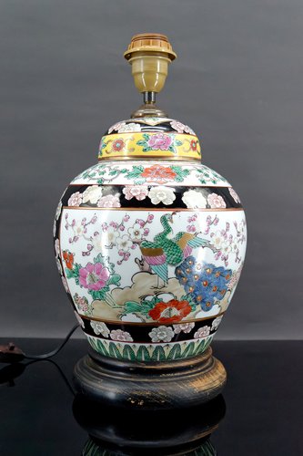 Chinese Porcelain Lamp Decorated with Flowers and Peacocks, 1890s for ...