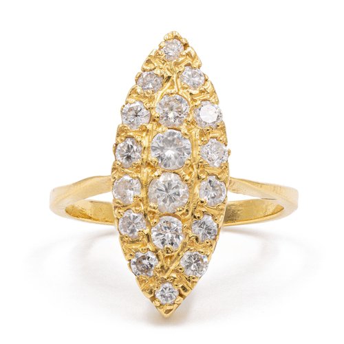 Vintage 20k Yellow Gold Shuttle Ring with Diamonds, 1970s for sale at ...