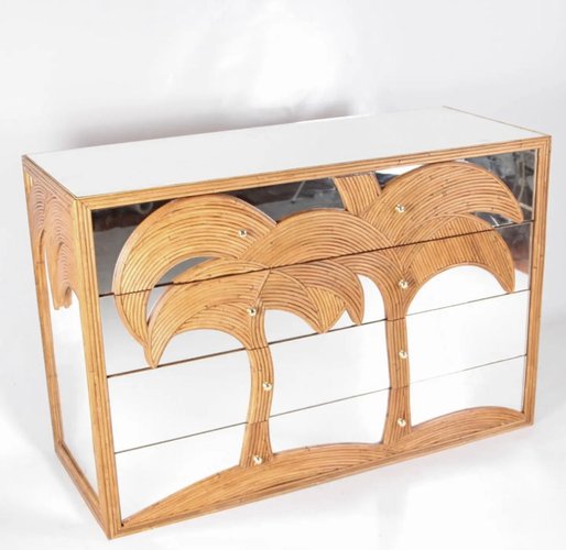 Mirrored and Rattan Chest of Drawers for sale at Pamono