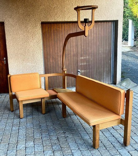 Corner Bench and Incorporated Floor Lamp attributed to Guillerme Et Chambron for sale at Pamono