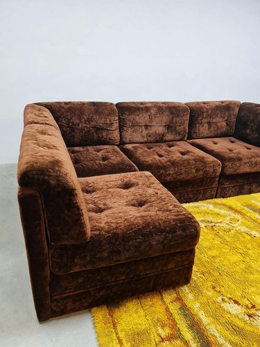 Braunes Modulares Lounge Sofa, 1970er, 4er Set bei Pamono kaufen