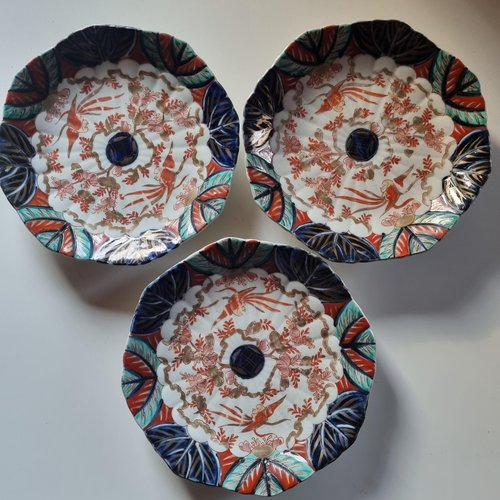 Imari Plates with Bird Decorations and Foliage, 1890s, Set of 3 for ...