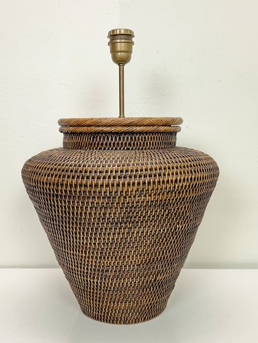 Large Round Rattan Table Lamp, 1970s for sale at Pamono