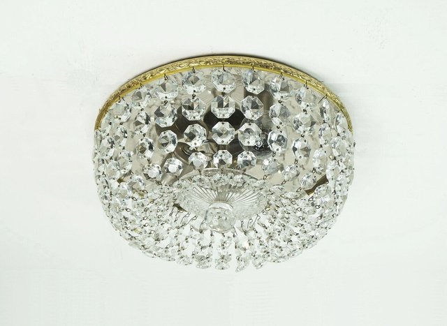 Hollywood Regency Crystal Glass Ceiling Light Plafoniere with Glass ...