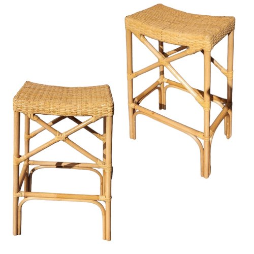 Spanish Bambu and Ratan Stool, Set of 2 for sale at Pamono