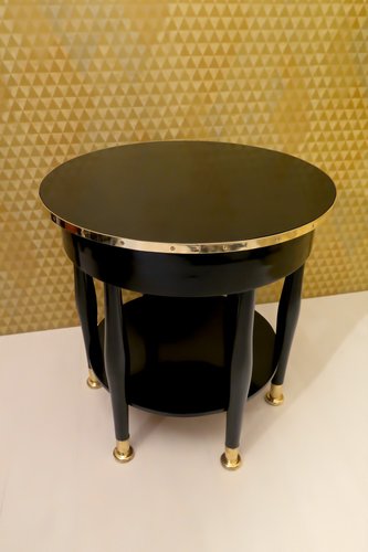 Art Nouveau Austrian Round Black Shellac and Brass Side Table from ...