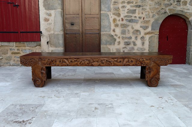 Antique Indonesian Bench in Carved Wood, 1890s for sale at Pamono
