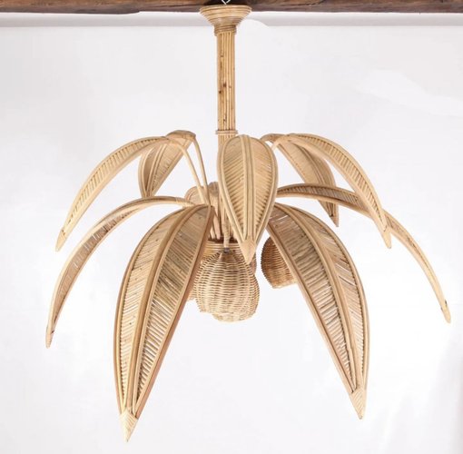 Palm Tree Ceiling Light in Rattan, 1990s for sale at Pamono