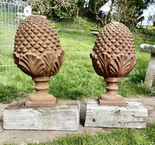 Large Iron Gate Post Finials in the Shape of Pine Cone, 1950s, Set of 2 ...