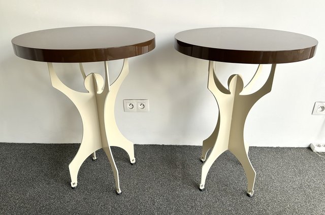 Italian Cream and Chocolate Lacquered Wood and Metal Character Side ...