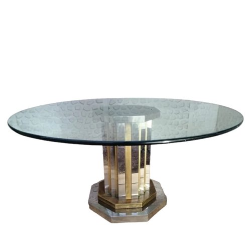 Table de Salle à Manger Ronde Mid-Century en Cristal avec Colonne en ...
