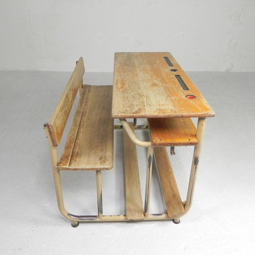 Industrial 2-Person School Desk, 1950s for sale at Pamono