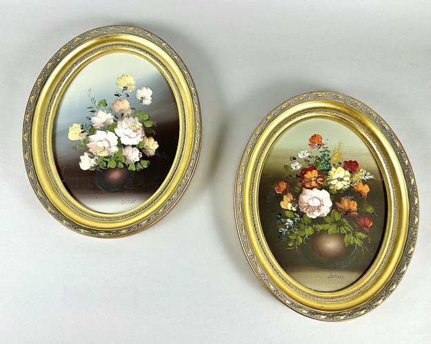 Französischer Künstler, Blumenstillleben, 1950er, Ölgemälde auf ...