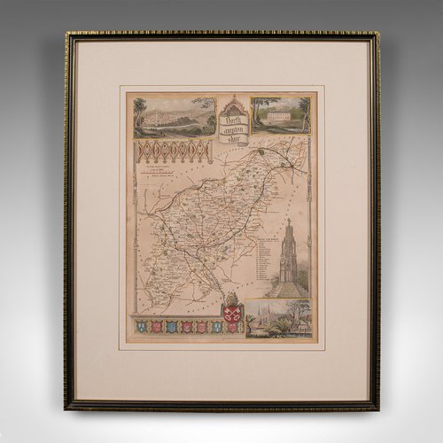 Antique Framed Lithographic Map of Northamptonshire, England, 1860 for ...
