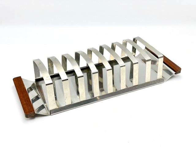Mid-Century Modern Teak and Steel Toast Rack, 1970s for sale at Pamono