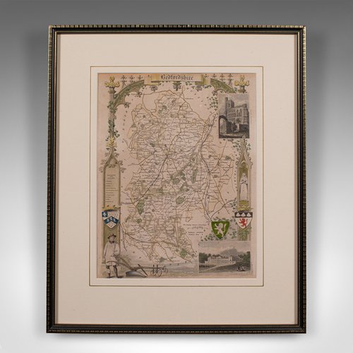 Antique Framed Lithographic Map of Bedfordshire, England for sale at Pamono