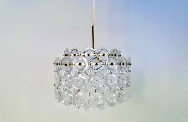 Hanging Lamp with Suspended Acrylic Glass Discs and Brass Ring Frames ...