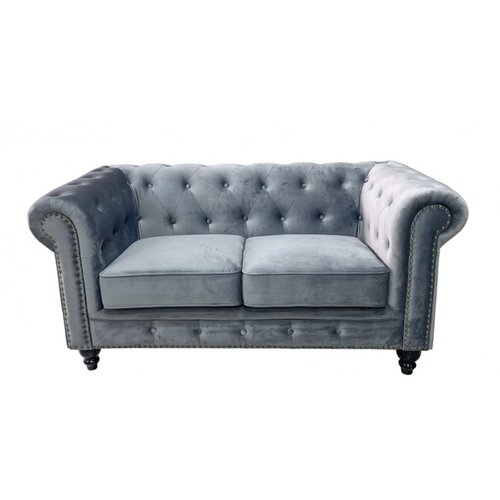 Divano Chester Premium a due posti in velluto grigio di Europa Antiques in vendita su Pamono