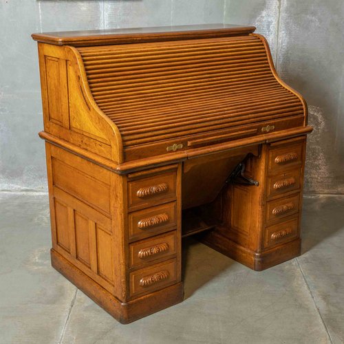 Edwardian Oak Typewriter Roll Top Desk, 1890s for sale at Pamono